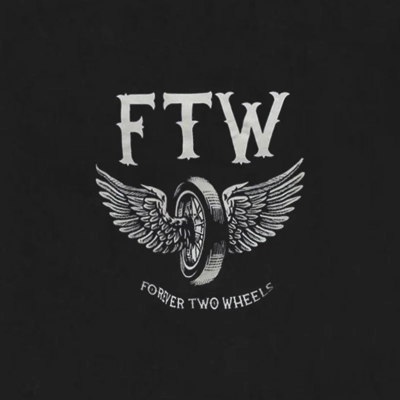 MOTOSUNNY FTW FOREVER TWO WHEELS Angel Wings Graphic Black Print Sweatshirt