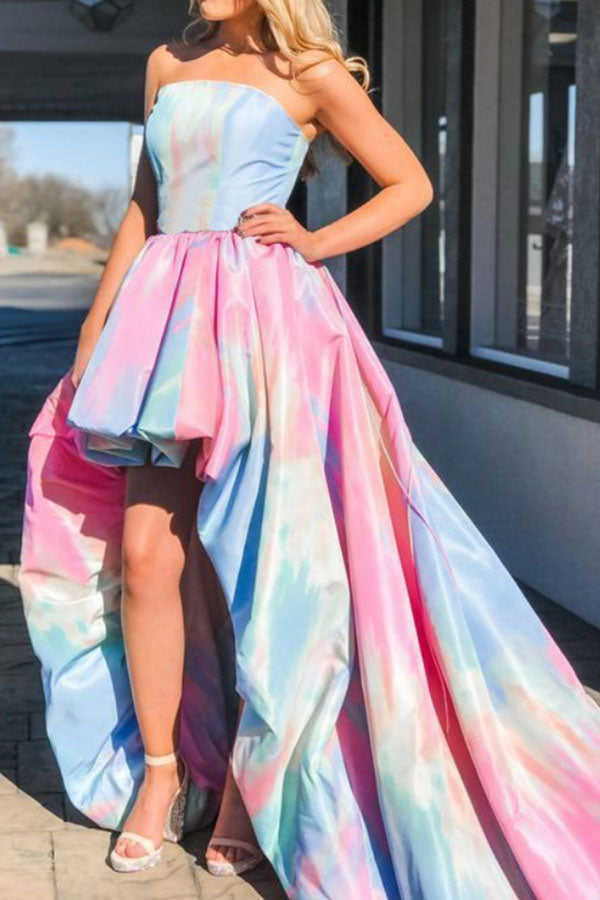 Rainbow Tie Dye Sweet Strappy Back High Low Maxi Dress