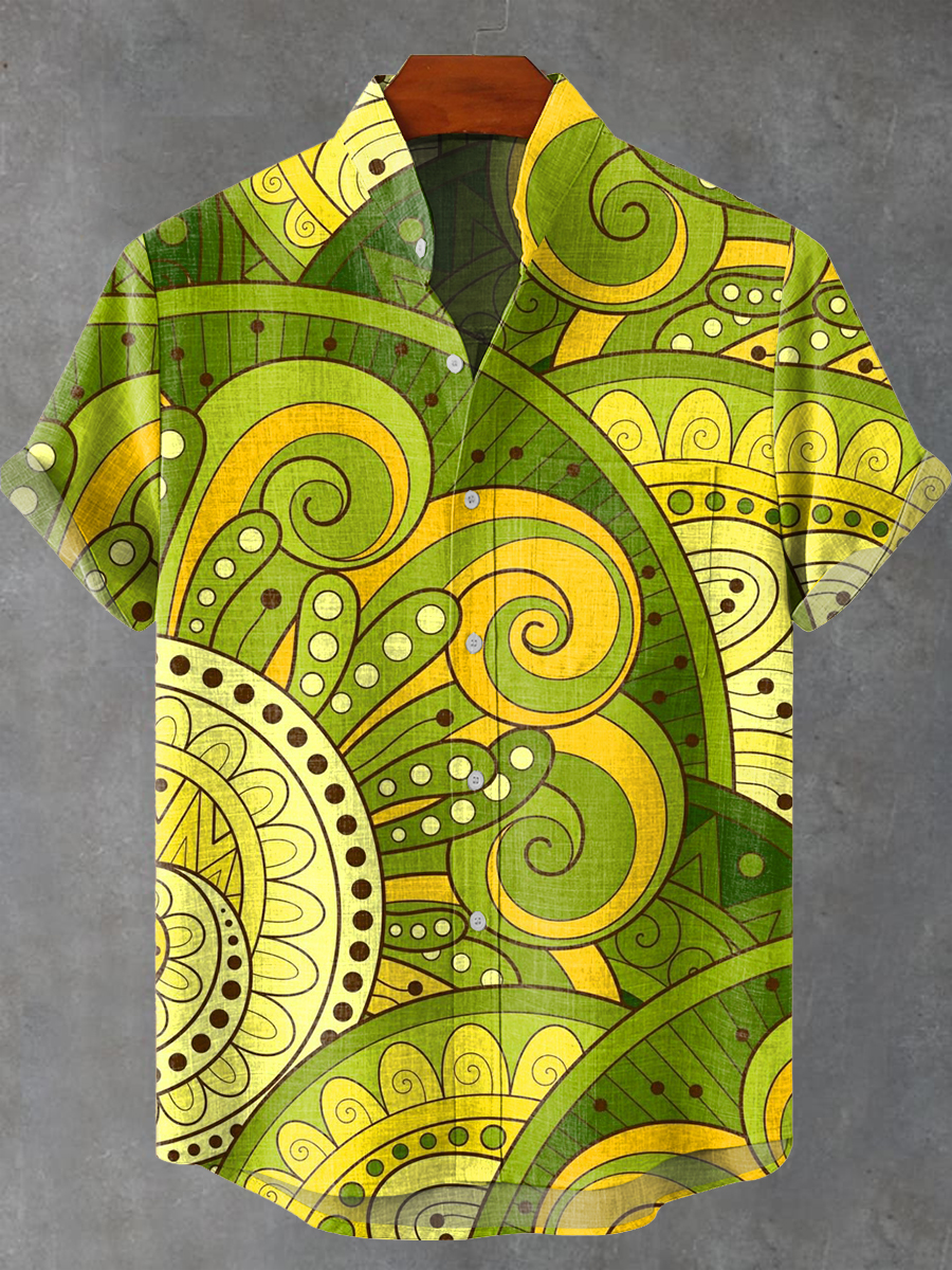 Vintage Green and yellow circular geometric patterns Print Casual 100% ...