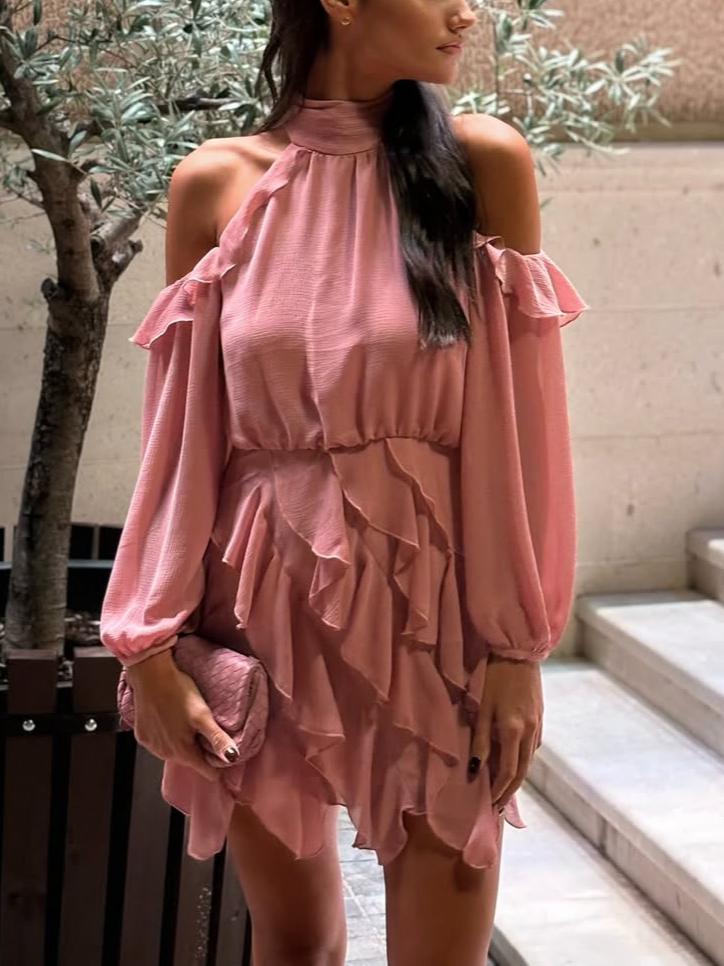 Cut-Out Ruffle Mini Dress