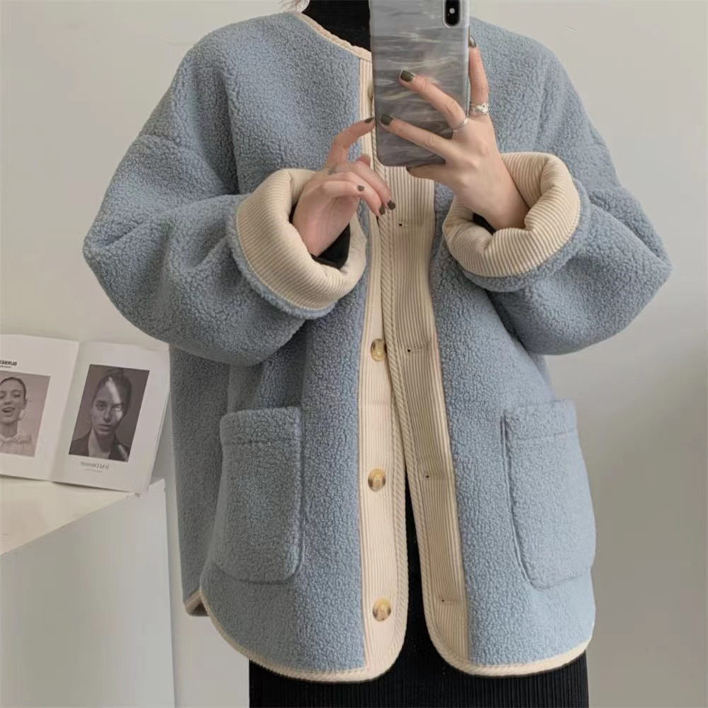 VINTAGE CONTRASTING LAMB WOOL JACKET