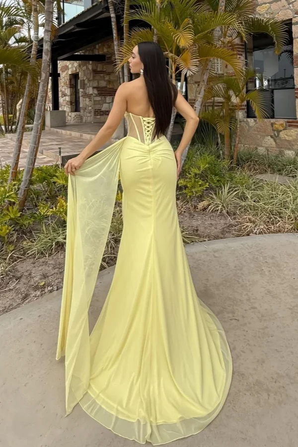 Daffodil Mermaid Split Chiffon Summer Prom Dress ZT0666
