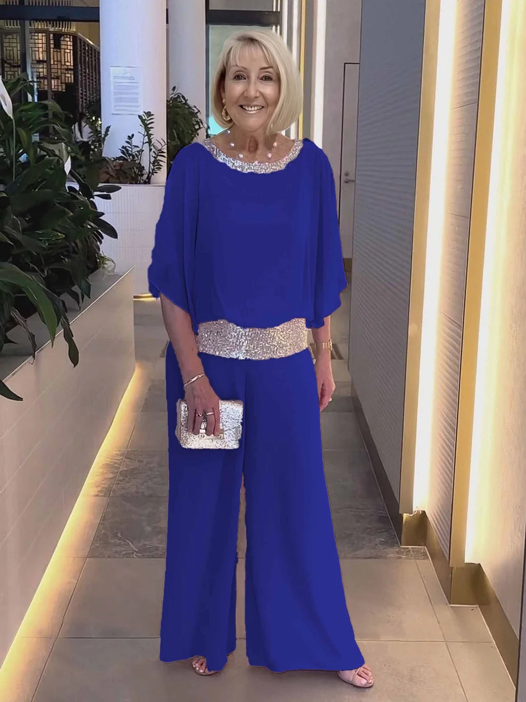 Plus Size Pink Sequin Spinning Tunic Suit