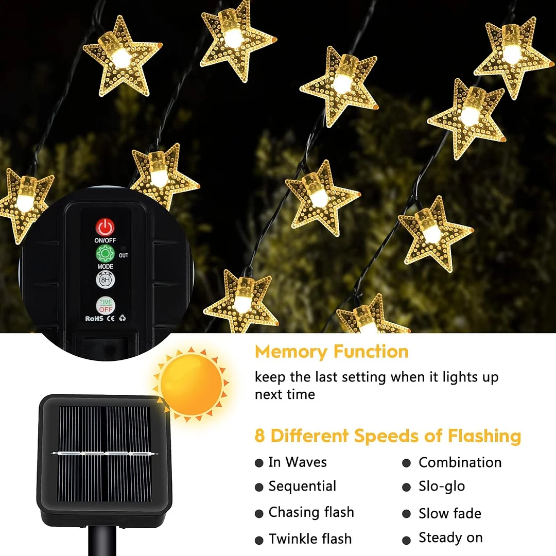 Solar String Lights 14m 120 LED Star Warm