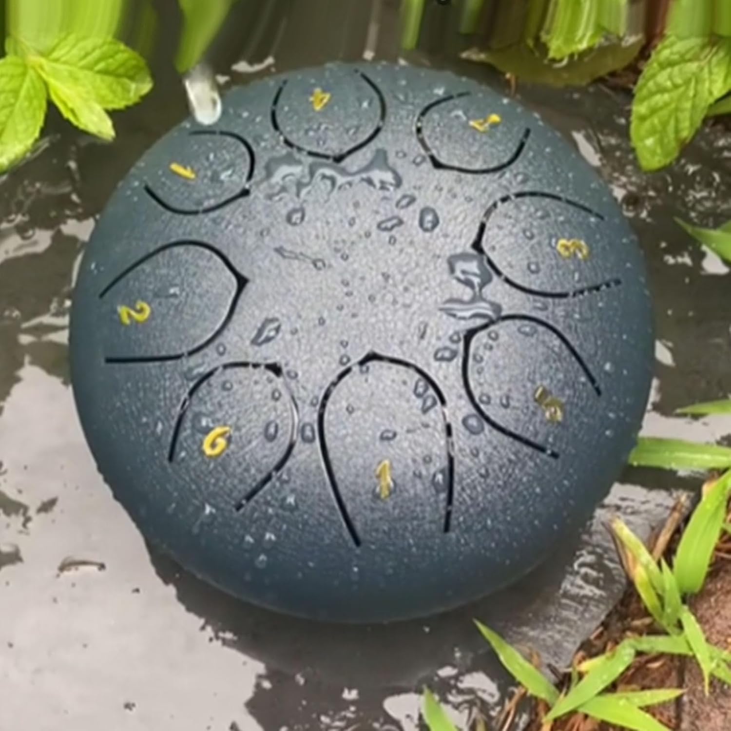 6" Steel Tongue Rain Drum – 8-Note Outdoor Garden & Shower Chime (Navy ...