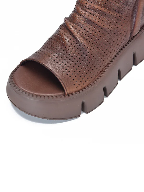 Urban Zipper Hollow Platform Shoes in Sleek Black and Brown