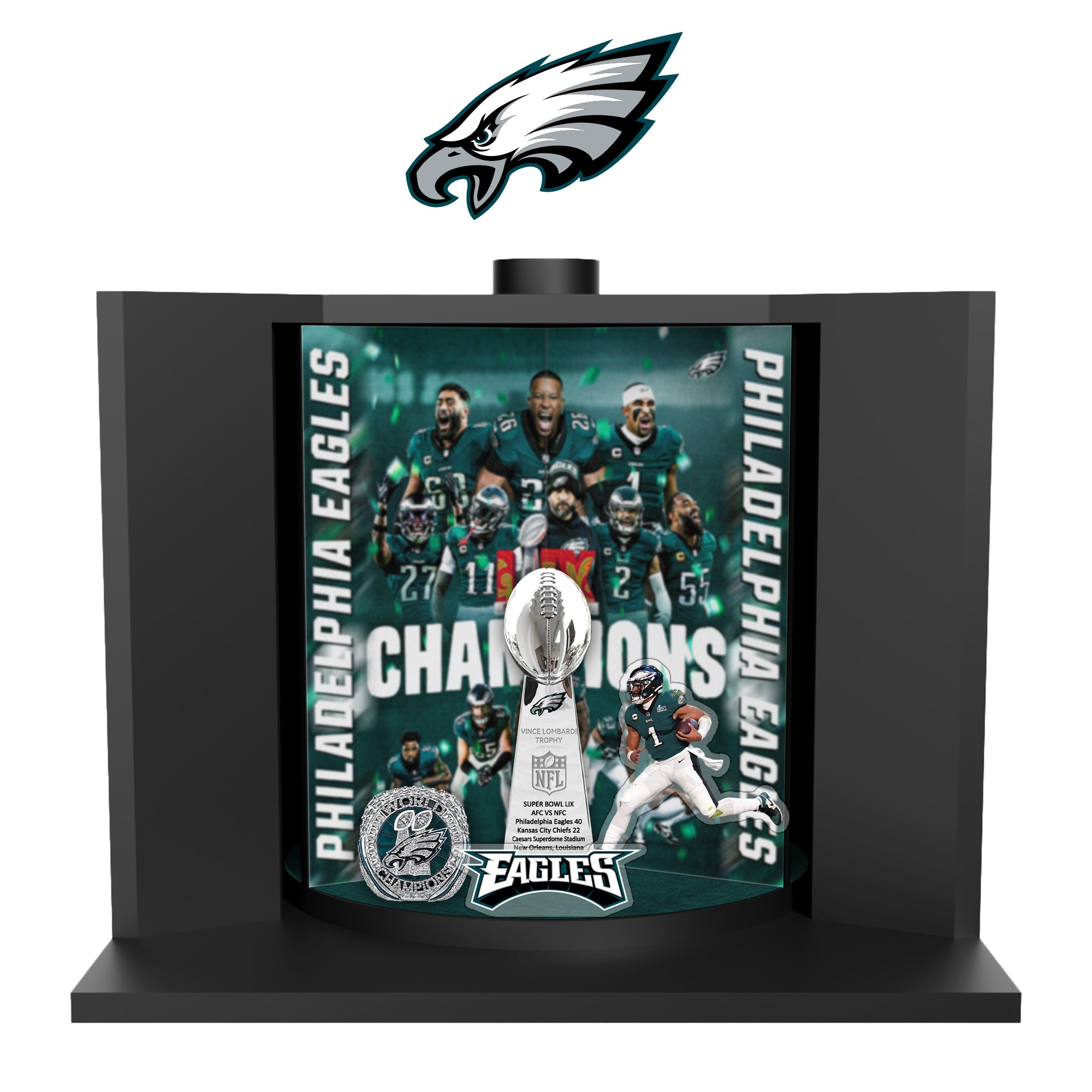 Philadelphia Eagles Super Bowl Trophy Ring Display Case – Rotating ...