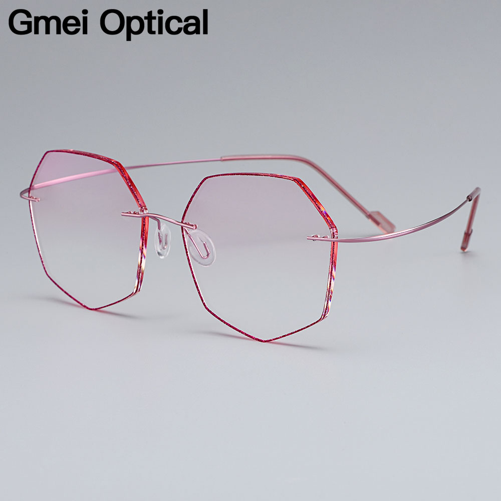 Gmei Optical Ultra-light Pink Titanium Alloy Women's Rimless Glasses ...