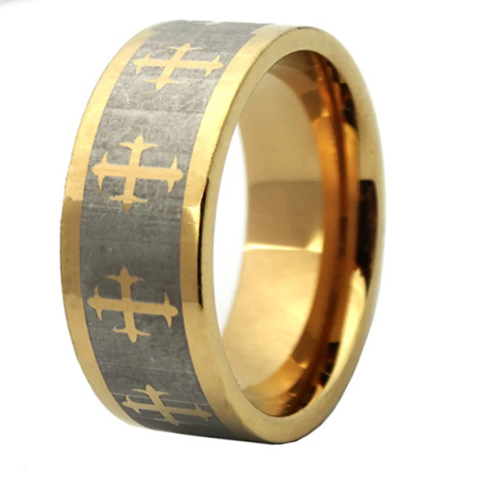 Mens 8MM Tungsten Carbide Rings Cross Laser Gold Wedding Bands ...