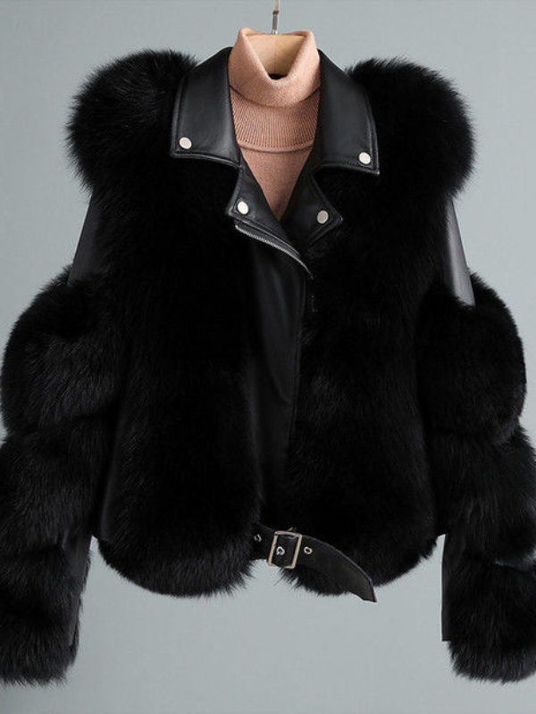 Statement Retro Style Faux Fur PU Paneled Motorcycle Jacket