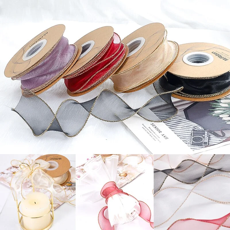 Nigikala Yards Fishtail Silk Ribbon Gold Wire Wavy Overlock Gift Box ...