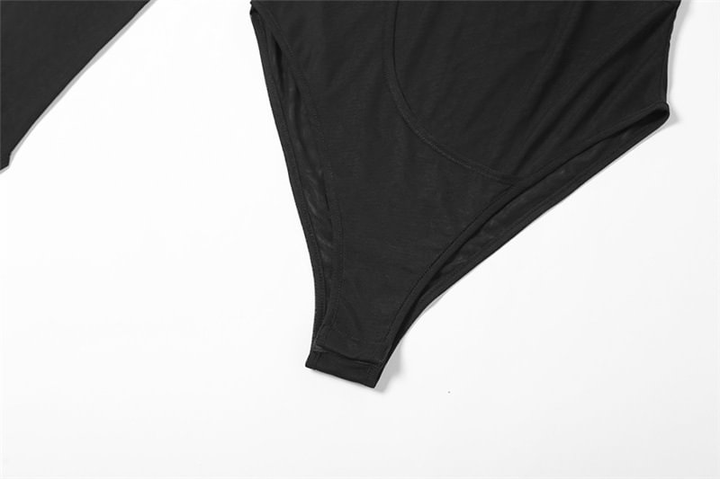 SEXY SHEER PANEL LONG SLEEVE SLIM BODYSUIT