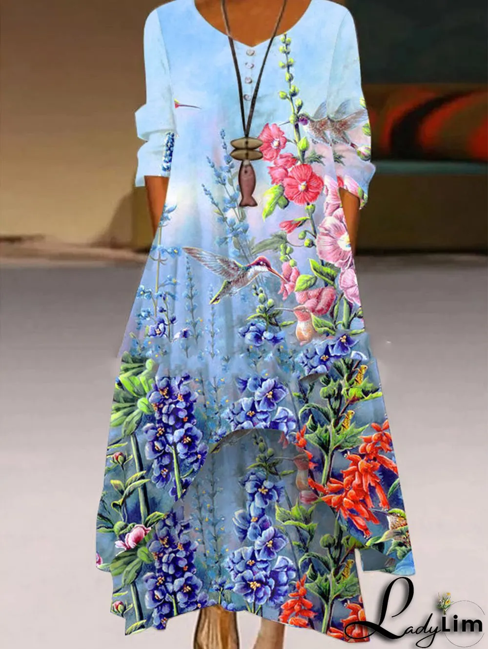Color Oil Painting Two Layer Hem Dress - Ladylim