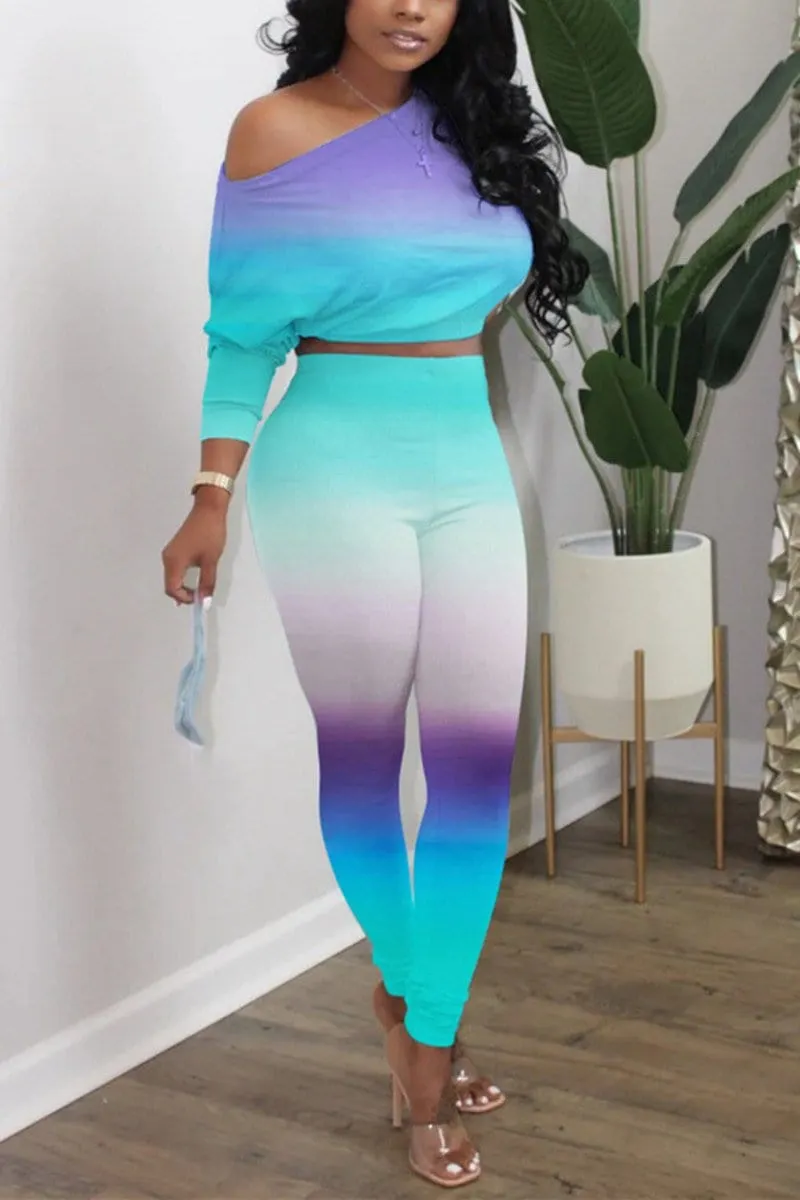 Fashion Gradual Change Print Two Piece