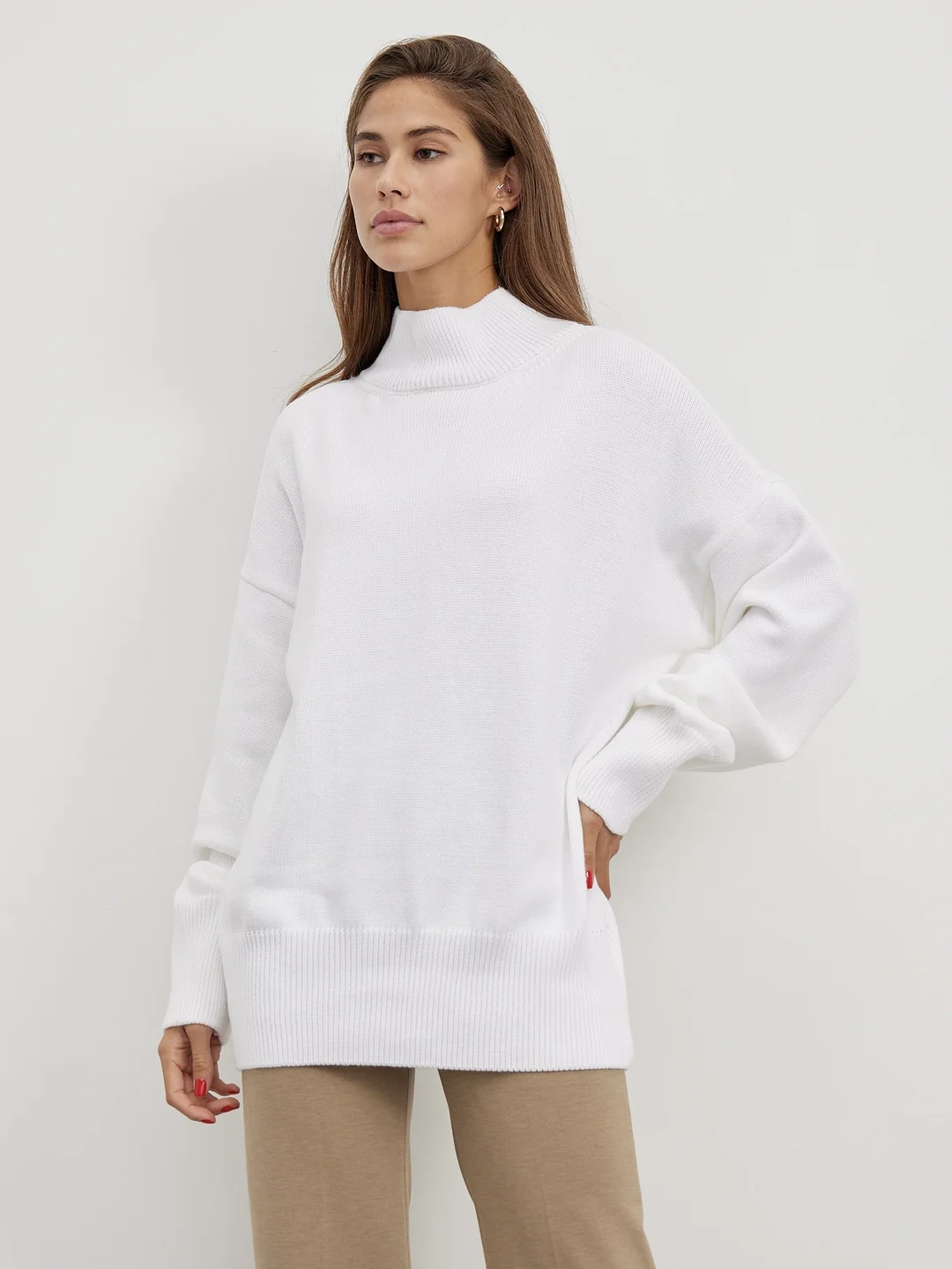 Knitted Loose Half High Neck Sweater