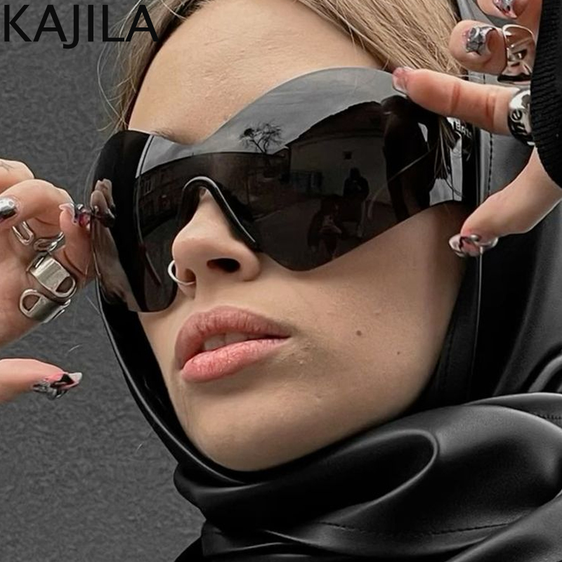 Oversized Y2K Punk Rimless Sunglasses Women Men Big Frame Steampunk ...