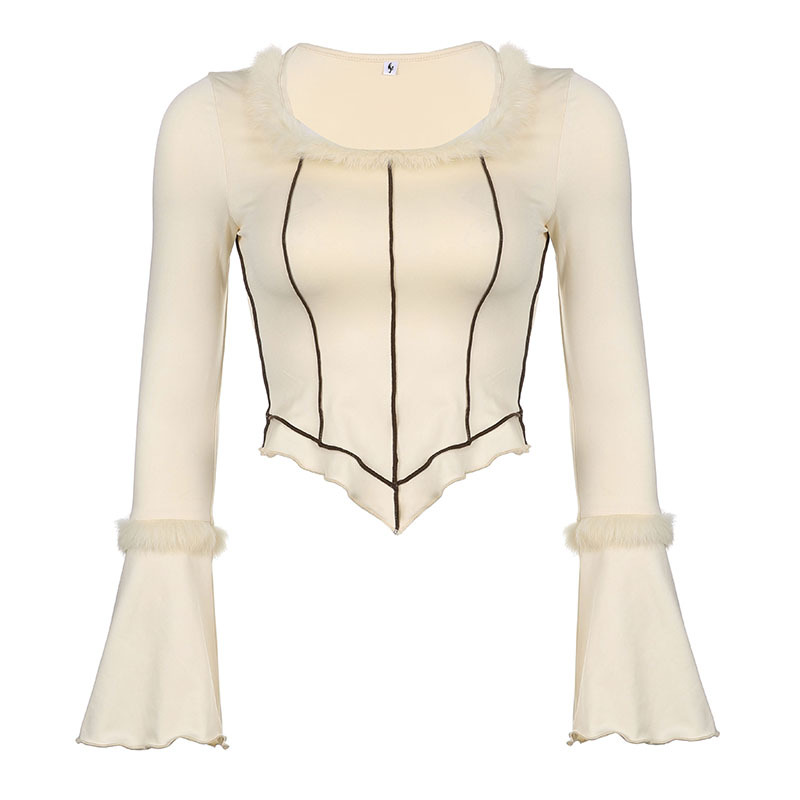 U-NECK FLARED SLEEVE TOP WITH IRREGULAR HEM