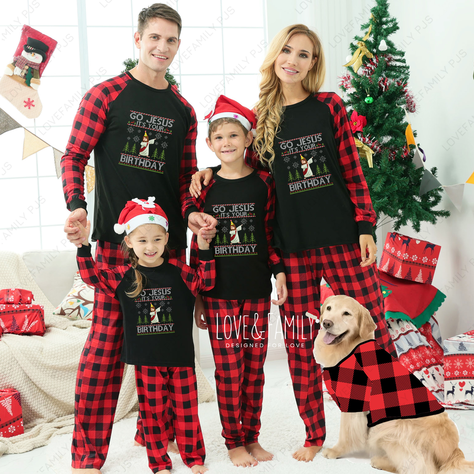 Go Jesus It's Your Birthday Buffalo Plaids Family Pajamas Sets