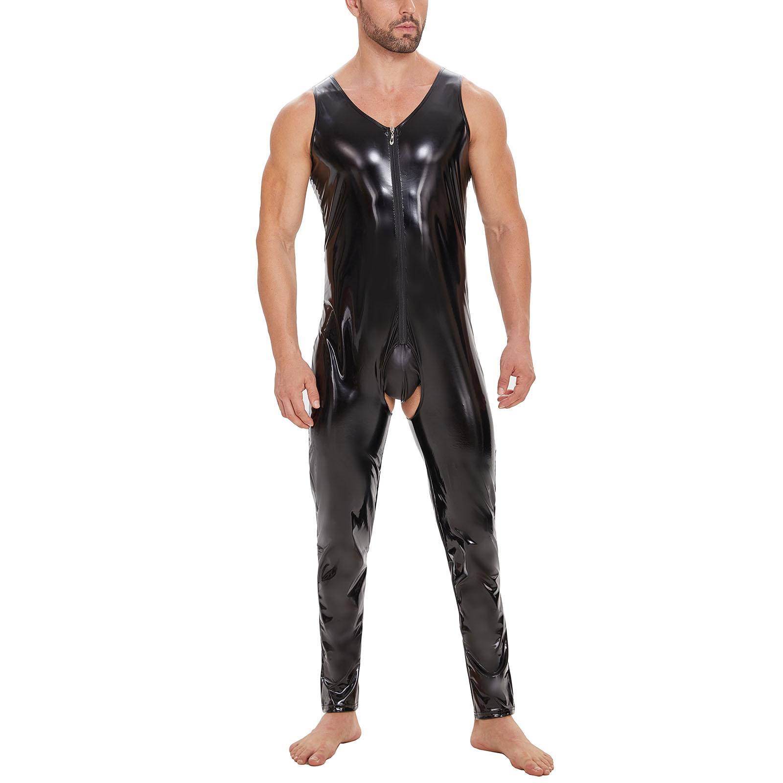 Uveng Uveng Plus Size Men's PVC Bright Leather Onesie Sexy Open Gear ...