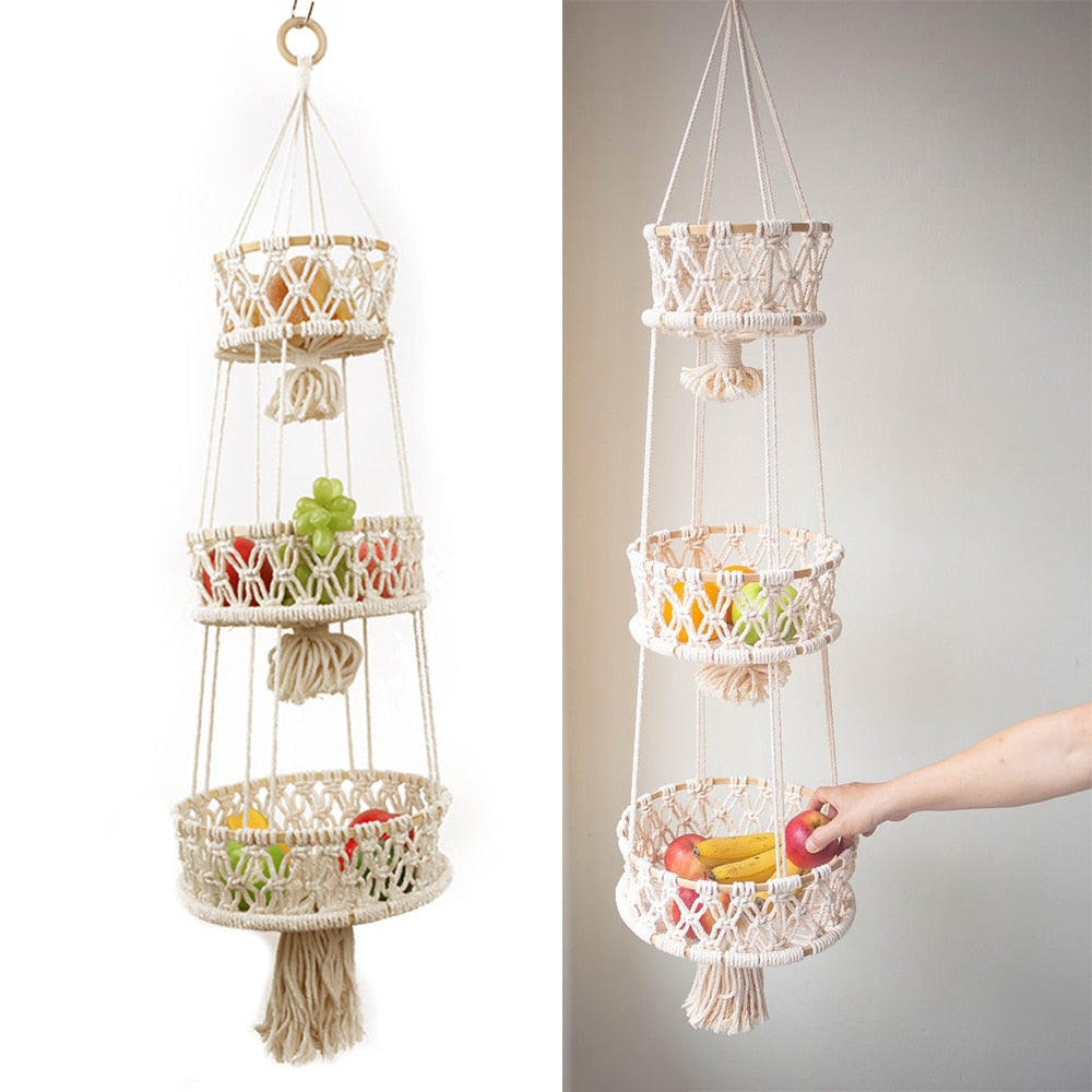 Multi Tier Hanging Basket Macrame Fruit Storage Container Organizer ...