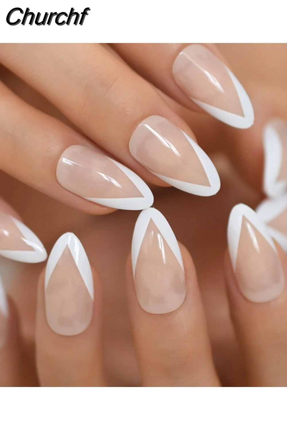 Churchf Acrylic French Nails Short Length Ombre Round French Tips ...