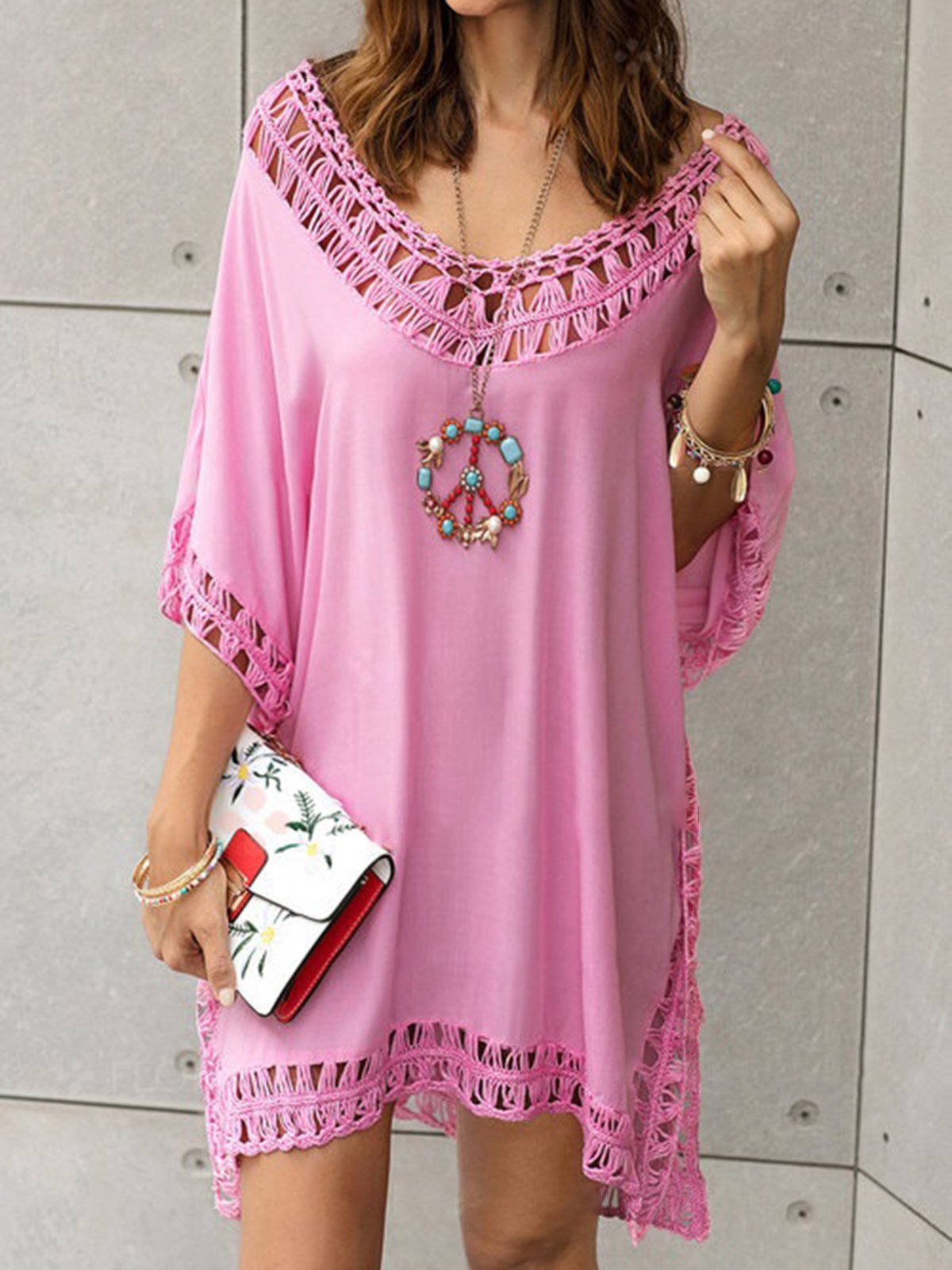 Half Sleeve Basic V Neck Mini & Short Dresses