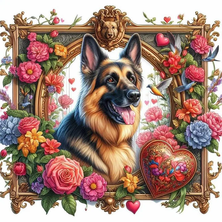 German Shepherd With Roses (velvet cloth) Fairy Dust Drills full round ...