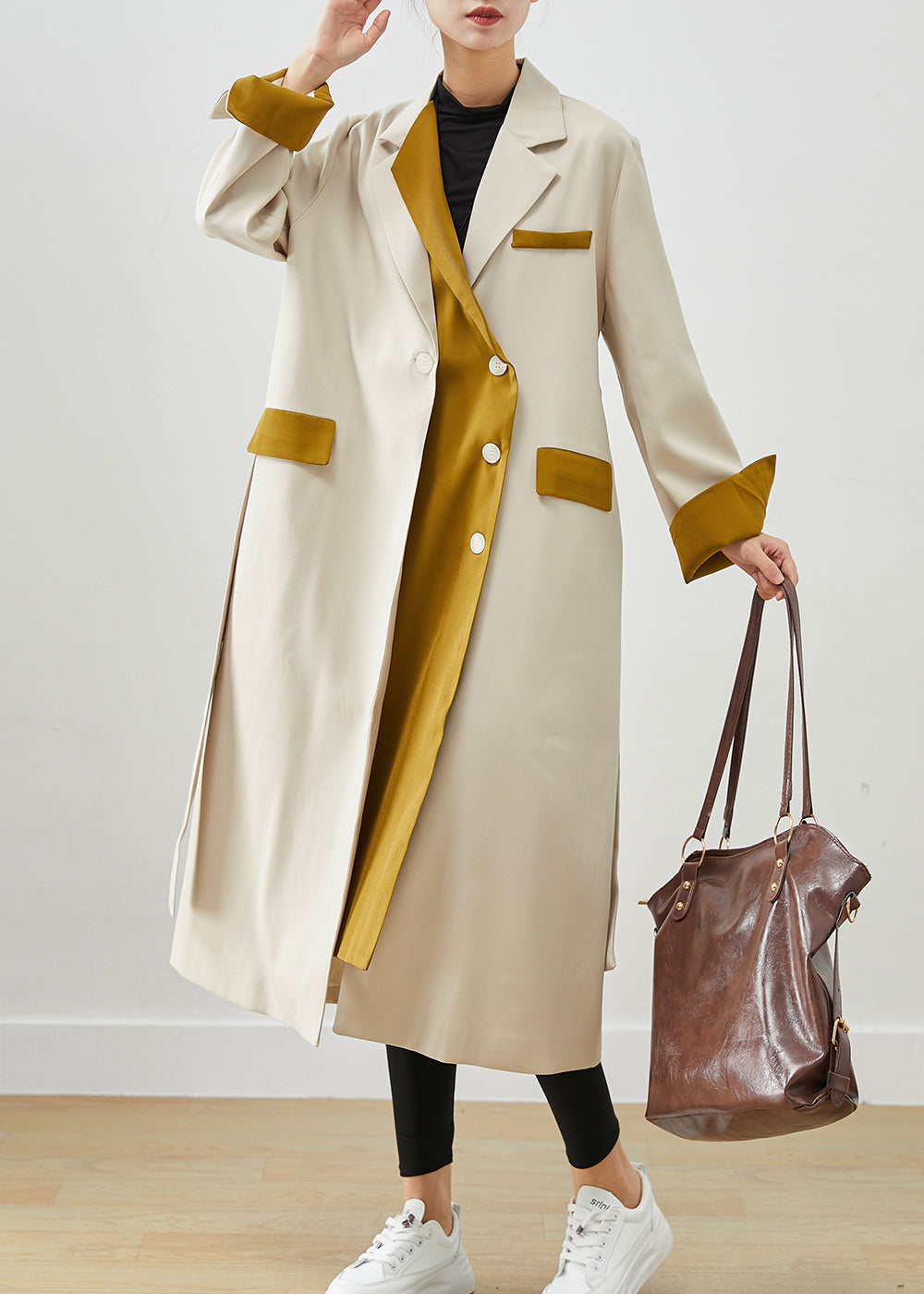 VCSHOES Original Design White Oversized Patchwork Cotton Fake Two Piece ...