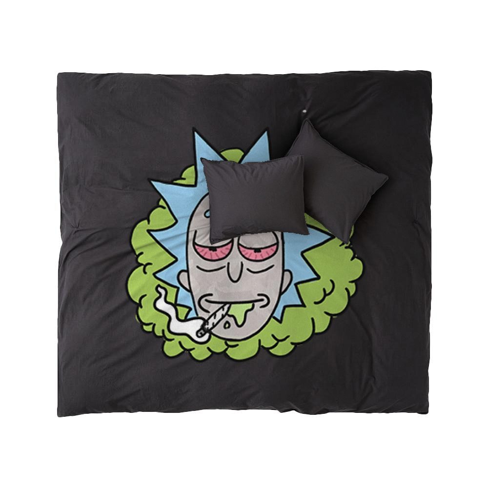 Rick With Red Eyes Is Smoking, Rick And Morty Duvet Cover Set