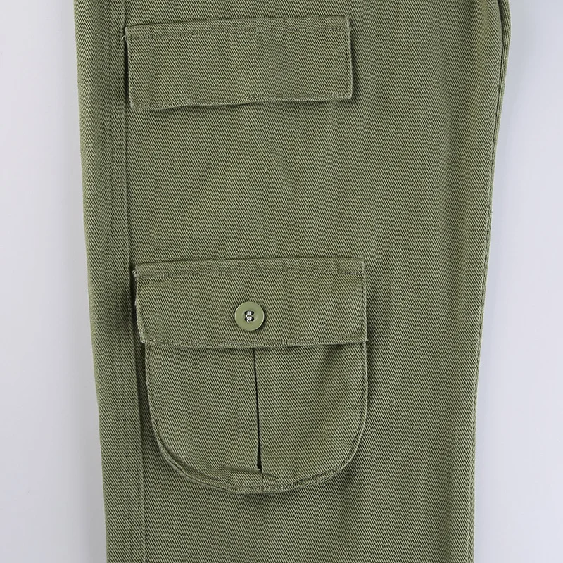 ARMY GREEN FLOWER EMBROIDERED CARGO BELTED JEANS