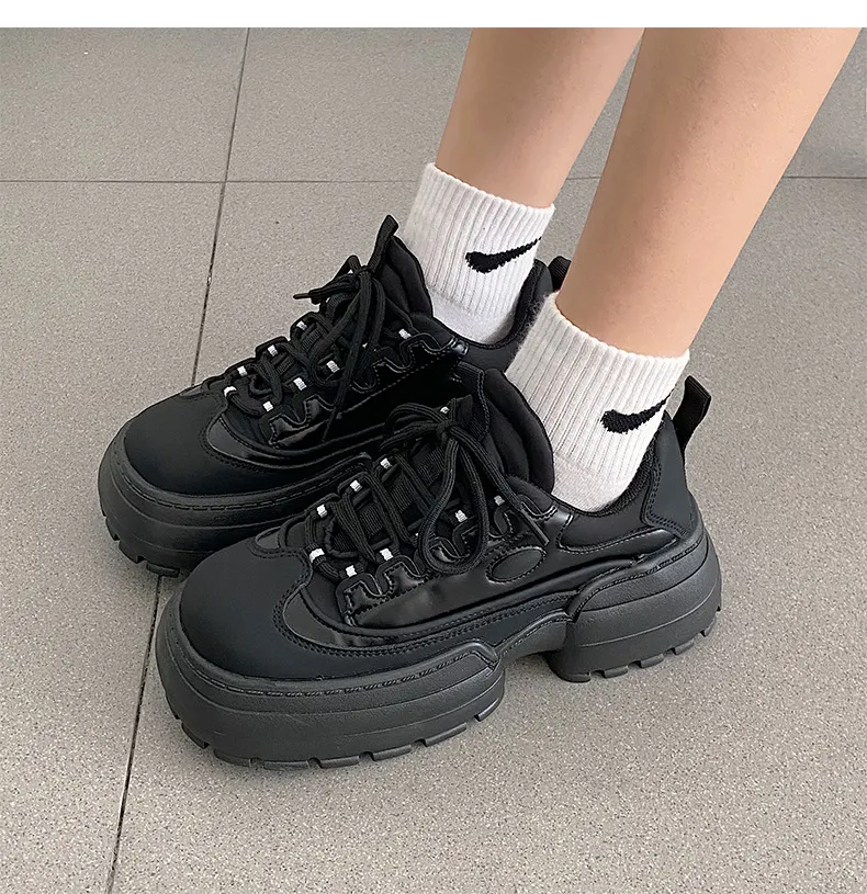 SQUARE TOE LACE UP PLATFORM SHOES (4.5-8.5)