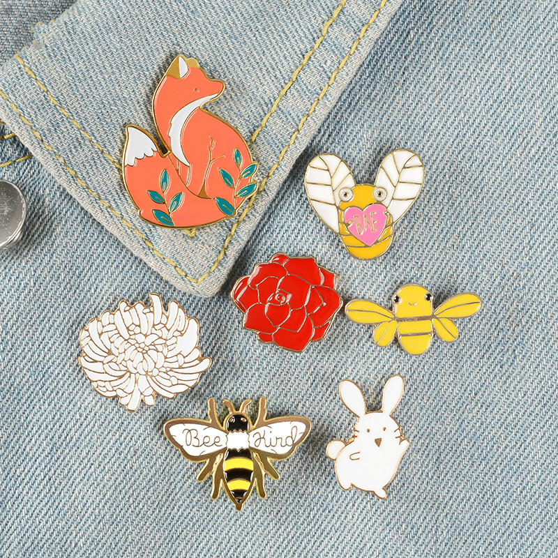New Forest Elf Collection Enamel Pins Cartoon Animals Brooches Fox Bee ...