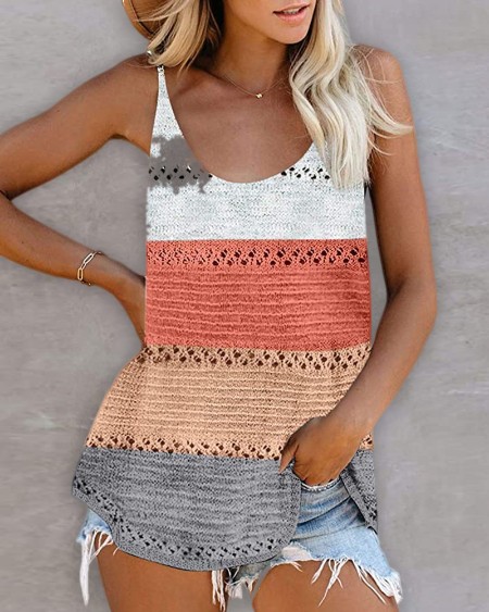 Cheetah Print Colorblock Sleeveless U Neck Tank Top