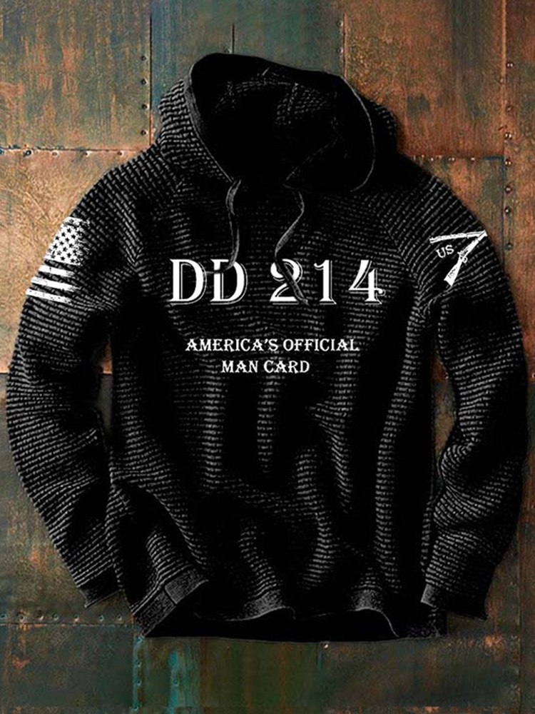 Funbibi Men's Dd214 America's Official Man Card Printed Hoodie