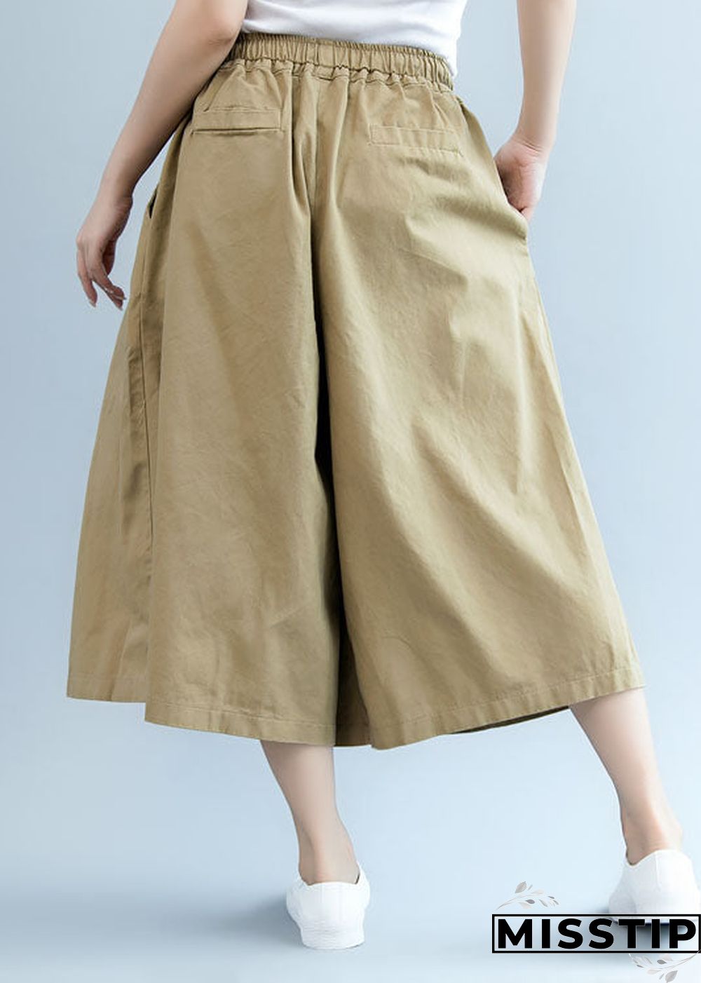Fashion Khaki Pockets Cotton wide leg pants Spring - MissTip
