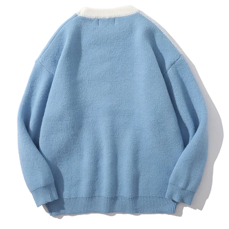 JAPANESE HEART EMBROIDERED COLORBLOCK CREWNECK SWEATER