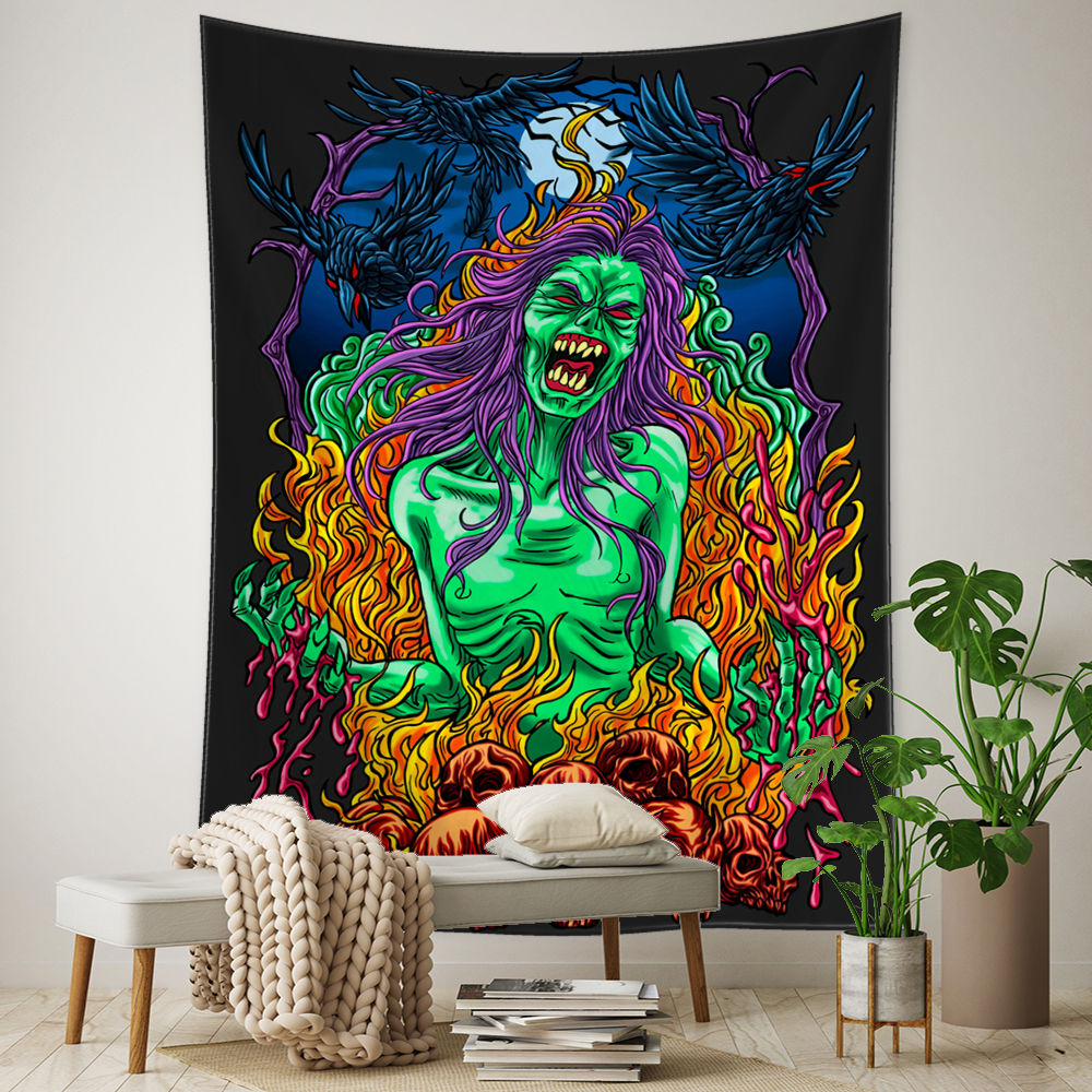 Nigikala Tapestry Wall Hanging Psychedelic Demon Mysterious Grim Reaper ...
