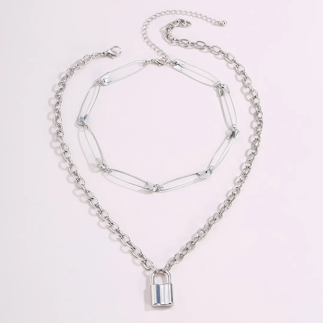 LOCK PIN DOUBLE LAYER NECKLACE