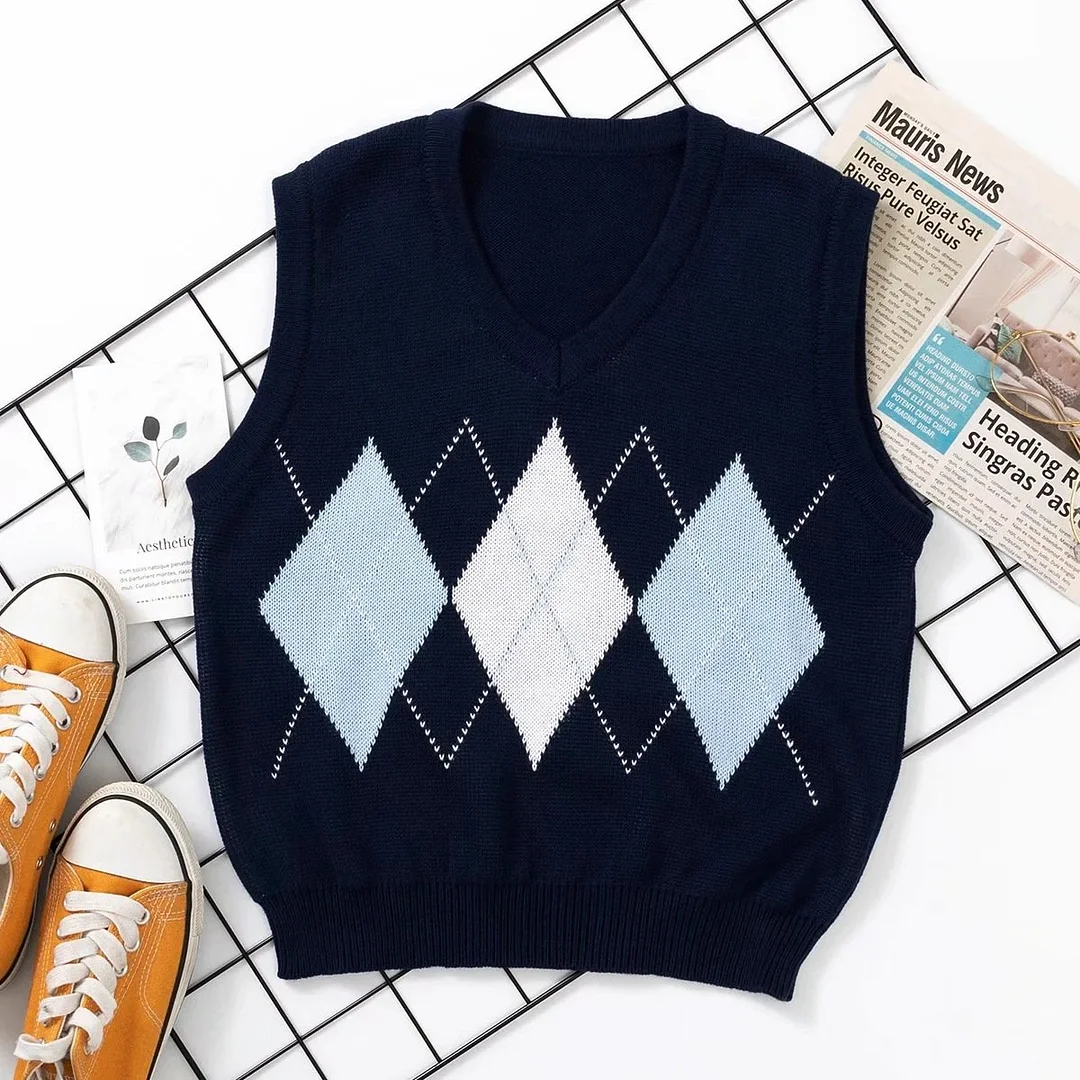 FASHION DIAMOND CHECK KNIT VEST