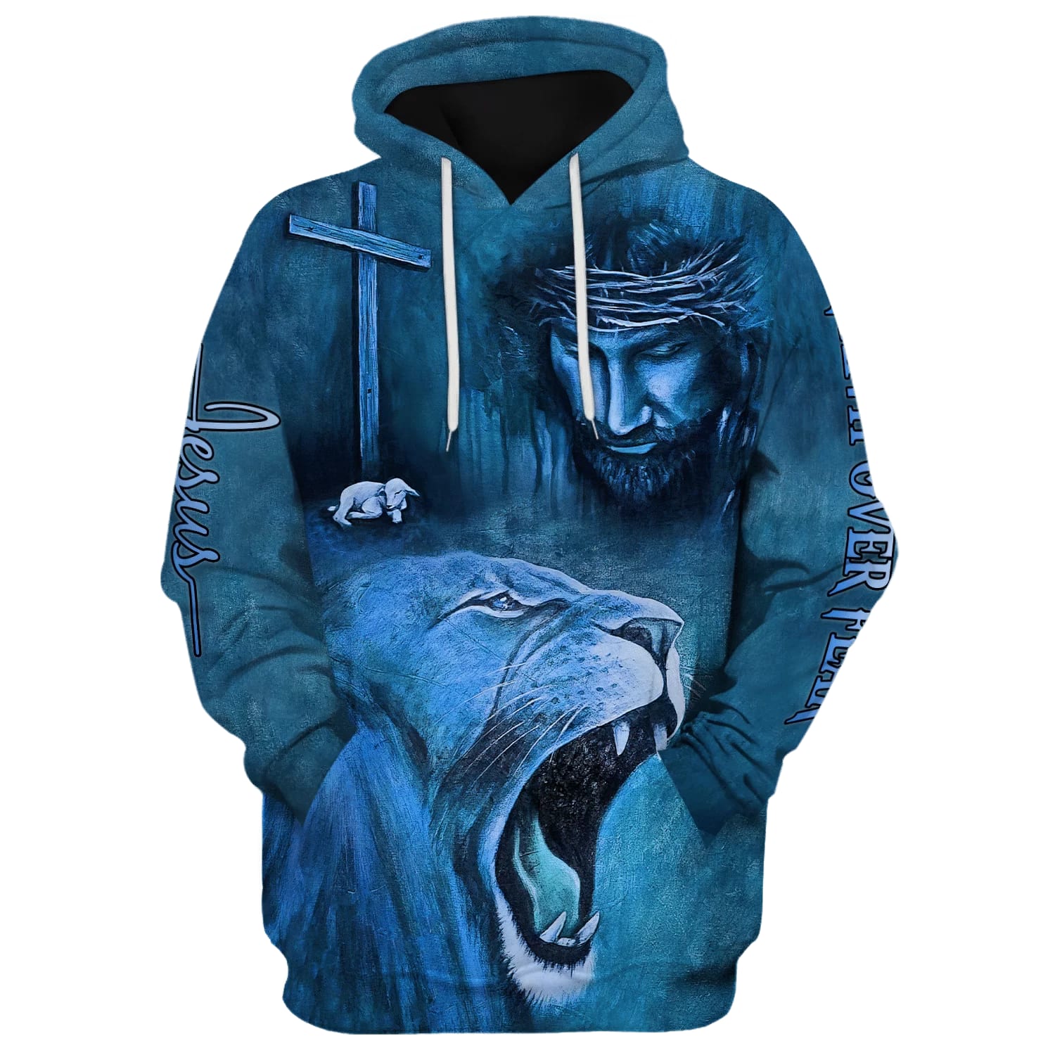 Unisex 3D Graphic Hoodies Christian Roaring Blue Lion And Jesus – Faith ...