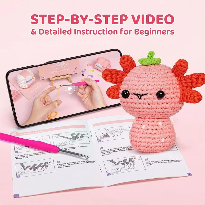 Animals Amigurumi Beginner Crochet Kit - 2 Pack Axolotl Animal Kits ...
