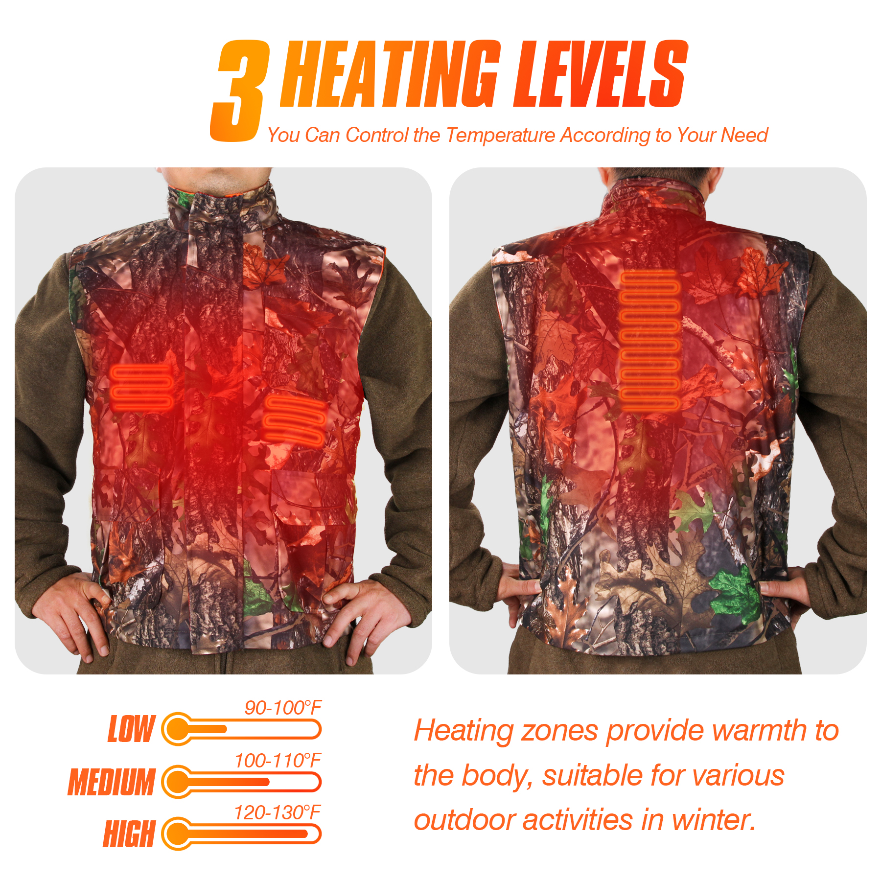 Hunting Heated Vest, Heated Jackets for Men -Reversible in Camouflage