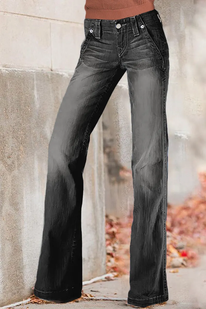 Slant Pocket Button Detail Low Waist Flare Jeans