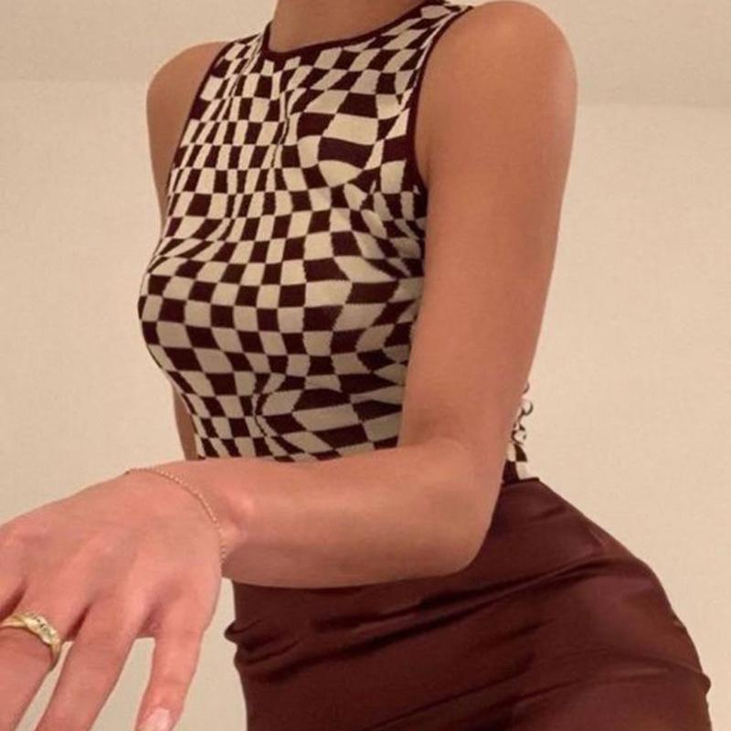 IRREGULAR CHECKERBOARD KNIT TANK TOP