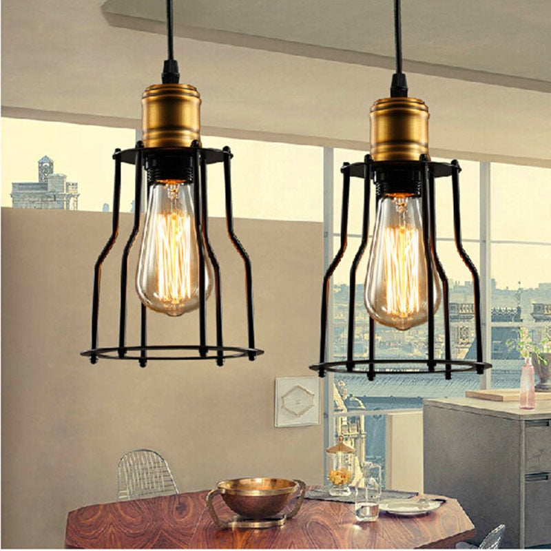 Industrial Vintage Brushed Iron Cage Edison Light Island Light retro ...