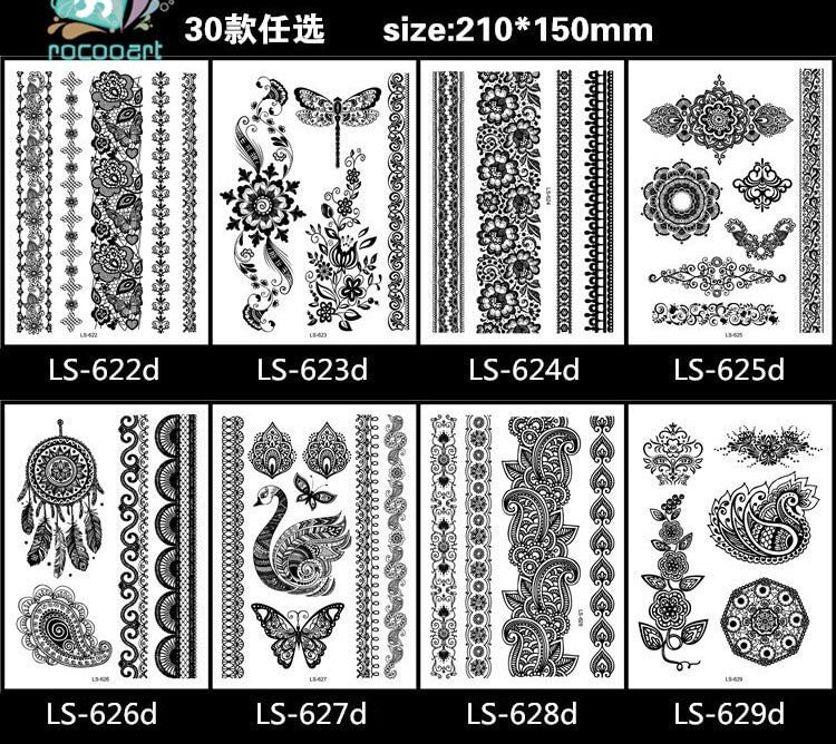 Black Lace Waterproof Temporary Tattoo Sticke Sexy Thigh Sticker Body ...