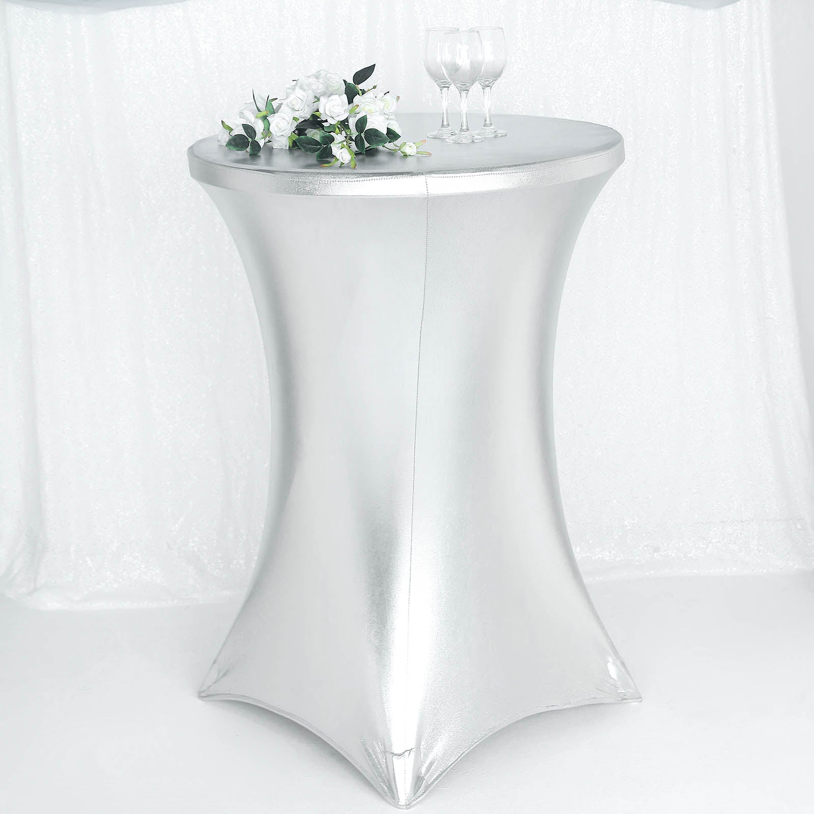 32" Día Premium Metallic Silver Spandex Highboy Cocktail Table Cover
