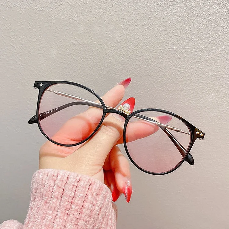 Female Classic Pink Lens Plain Glasses High Quality Round Computer ...