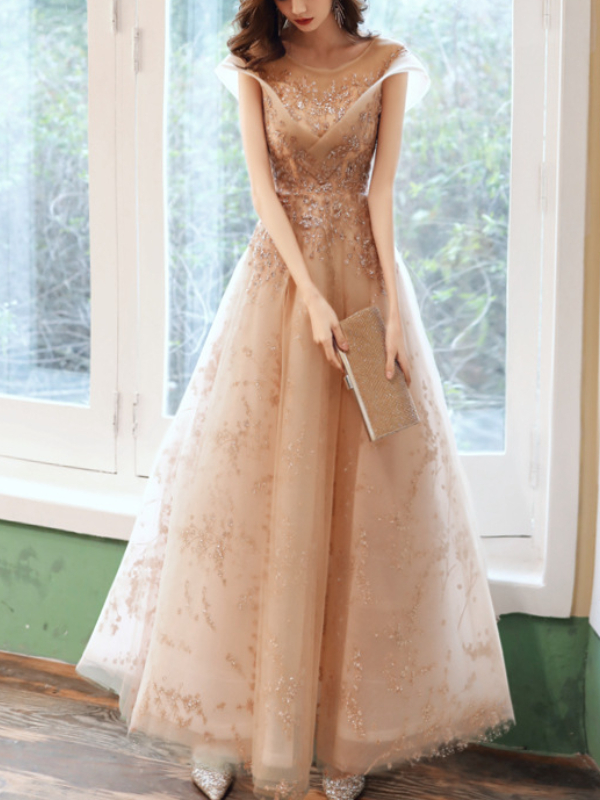 Elegant Blinding Sleeve Bandaged A-line High-rise Maxi Dress