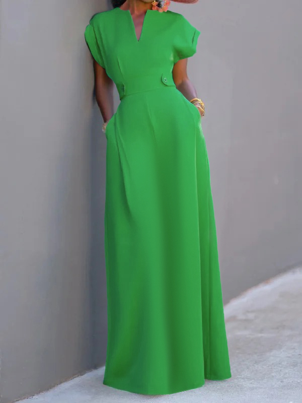 Flying Sleeves Solid Color Split-Joint V-Neck Maxi Evening Dress